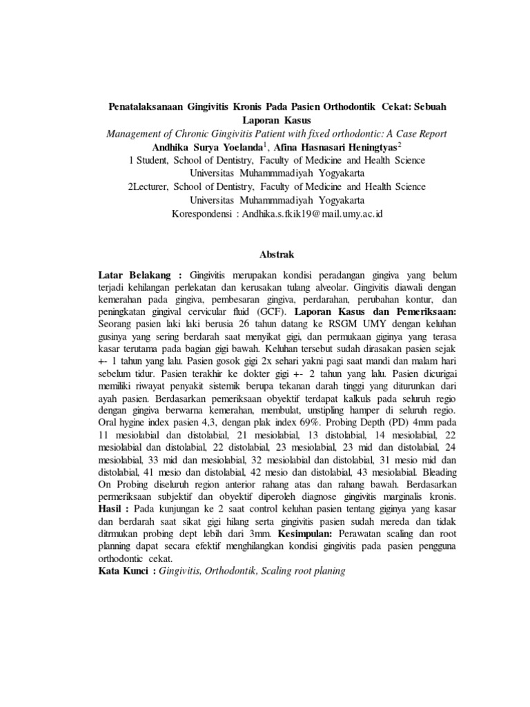 Gingivitis Marginalis Patient Orthodontic | PDF