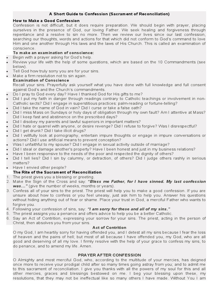 A Short Guide To Confession | PDF | Confession (Religion) | Grace In ...