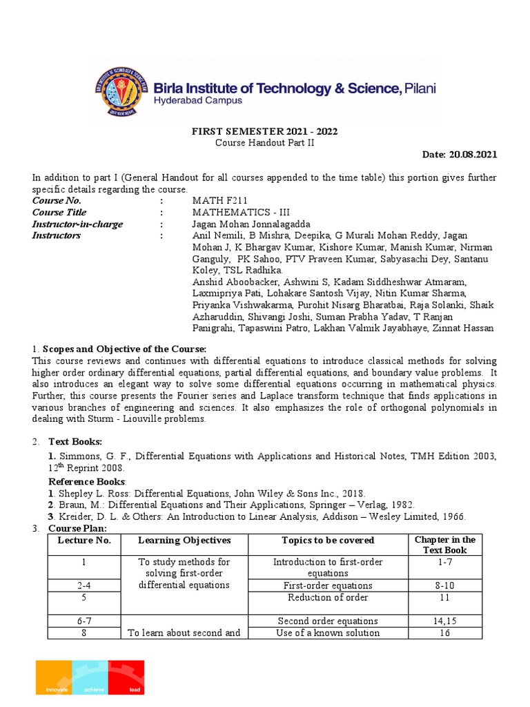 Course Handout | PDF | Equations | Differential Equations