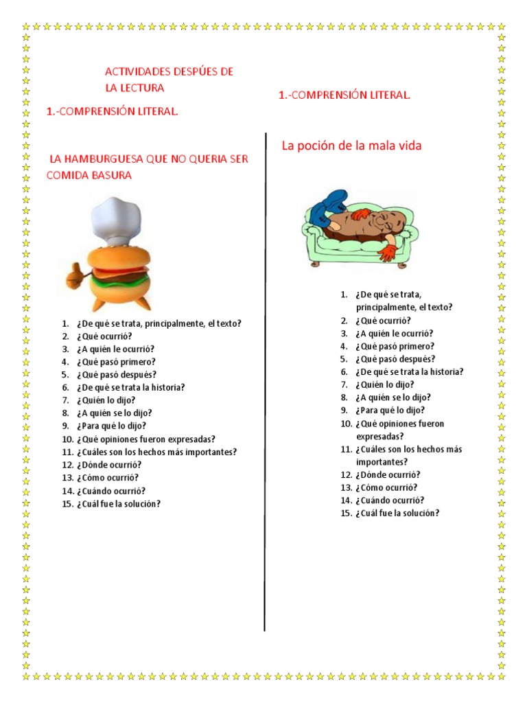 Actividades Despúes de La Lectura | PDF