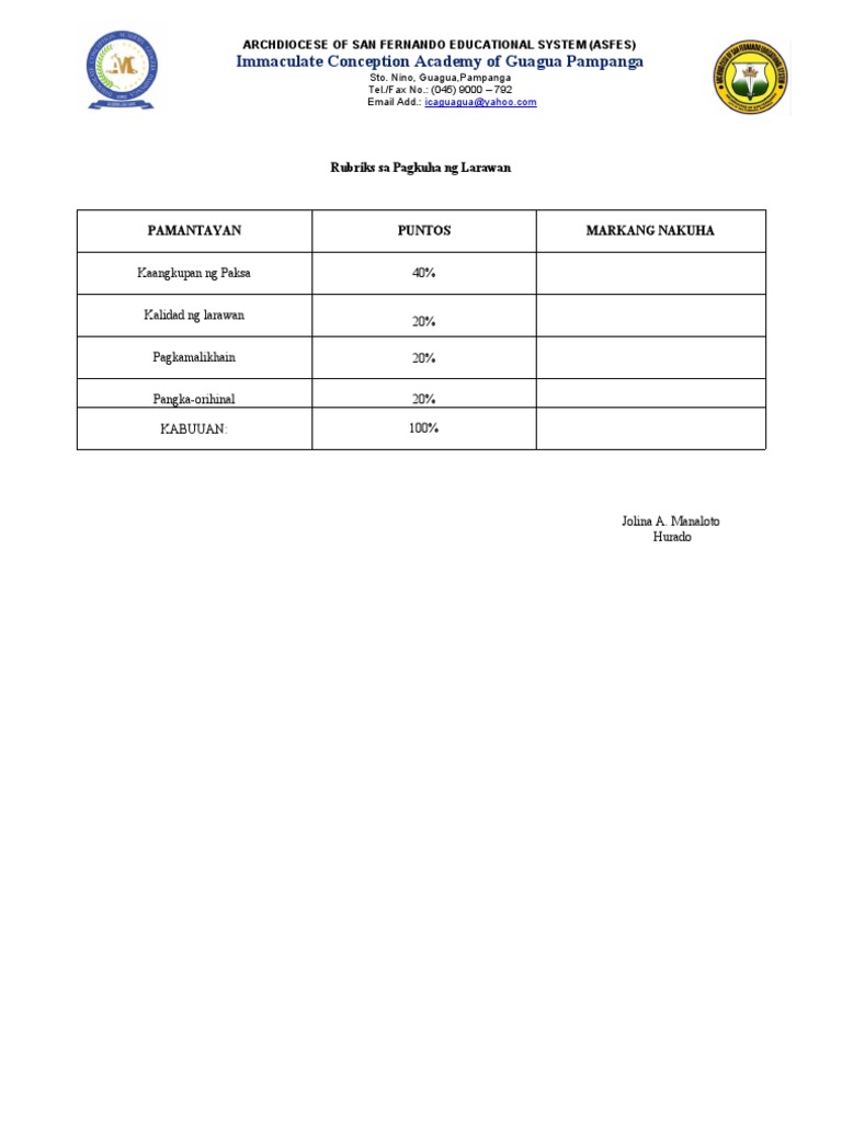 Rubriks Sa Pagkuha NG Larawan | PDF