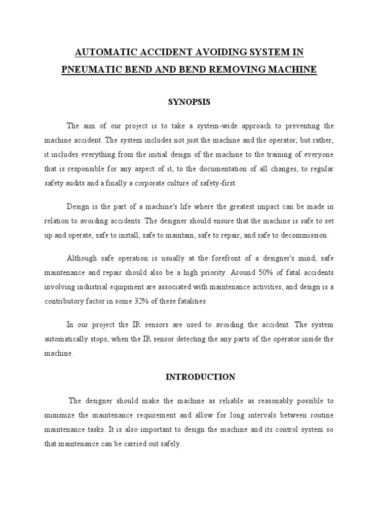 Automatic Accident Avoiding System in Pneumatic Bend and Bend Removing ...