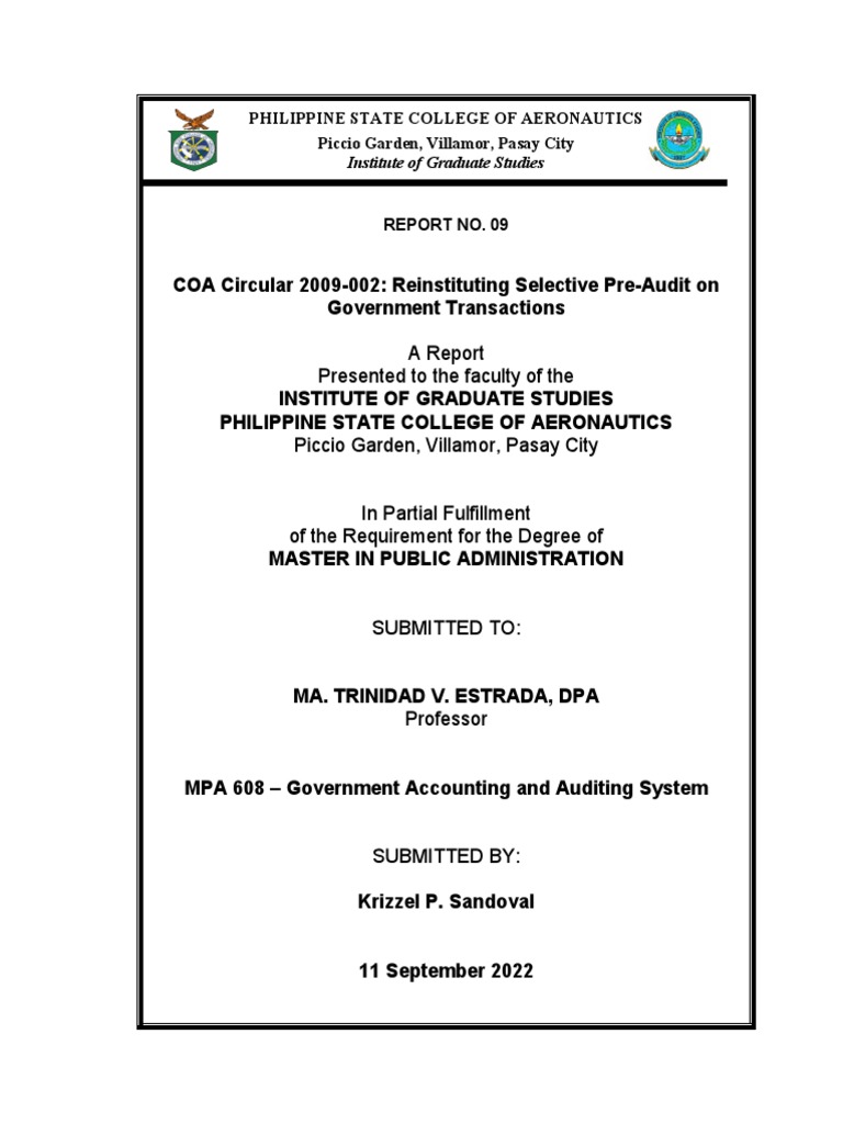 Coa Circular 2009-002 | PDF | Audit | Internal Control