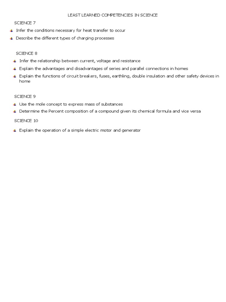 Least Learned Competencies in Science 7 10 | PDF