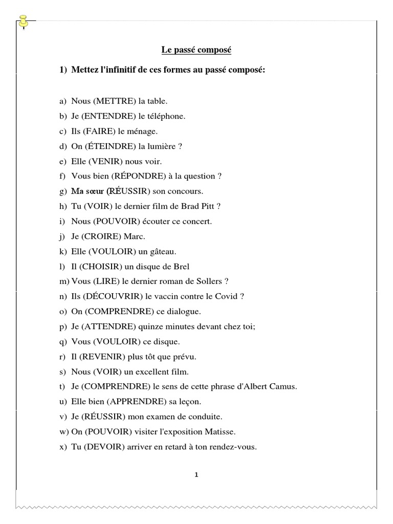 Exercices sur le passé composé | PDF | Méthodes et références ...