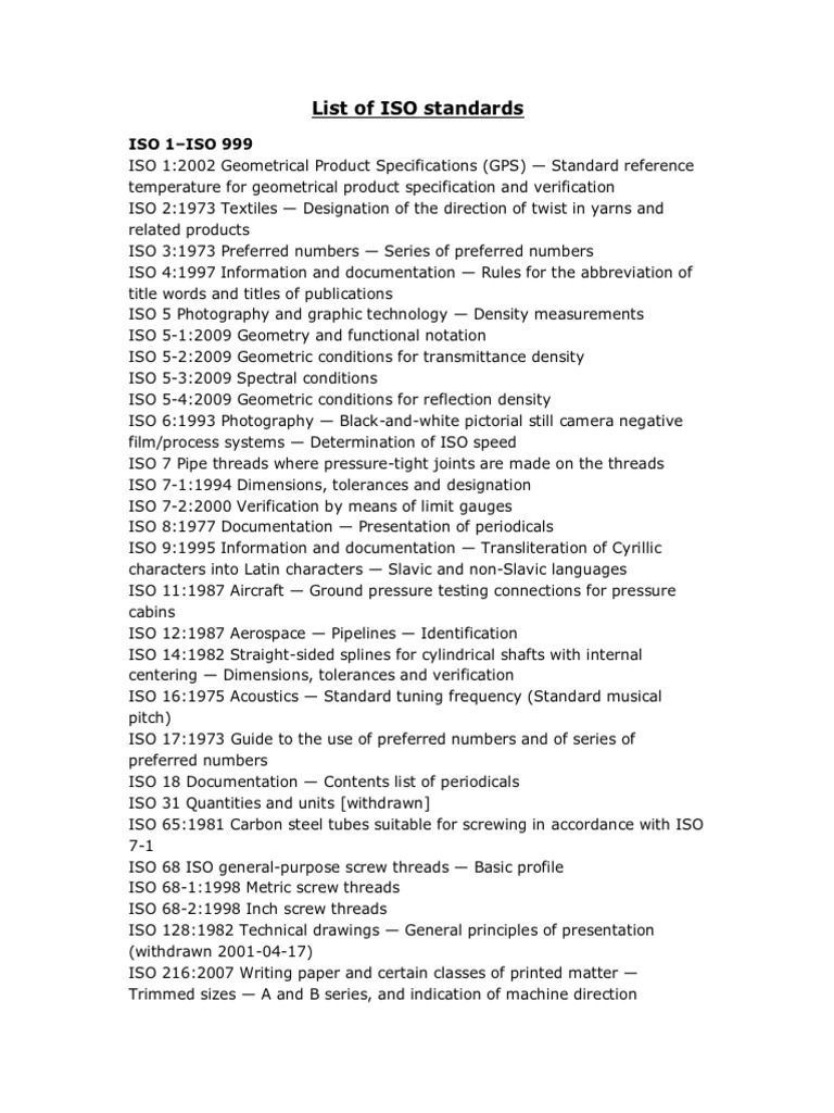List of ISO Standards | PDF | Screw | Computing
