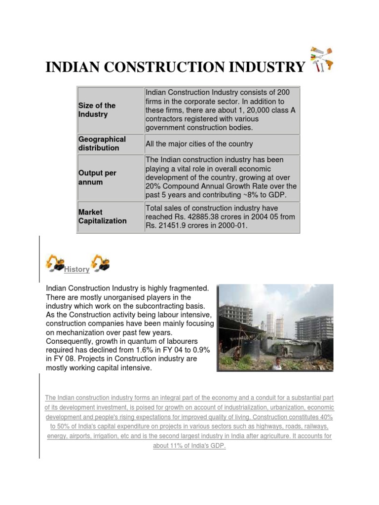 Indian Construction Industry | PDF | Economic Growth | Gross Domestic ...