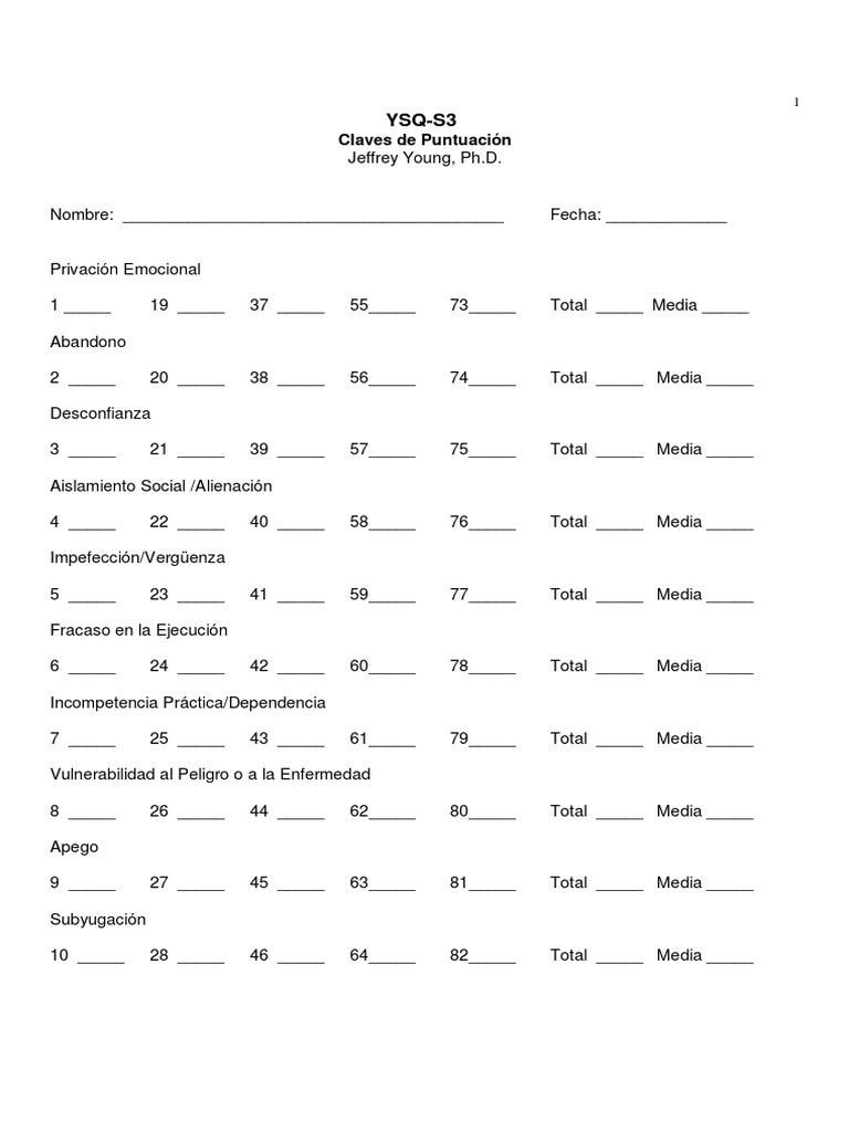 YSQ S3 - Rejilla - Puntuacion | PDF