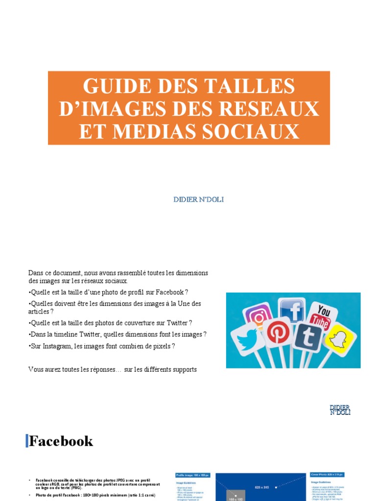 Guide Des Tailles D'images Des Reseaux Et Medias | PDF | Facebook | Imagerie