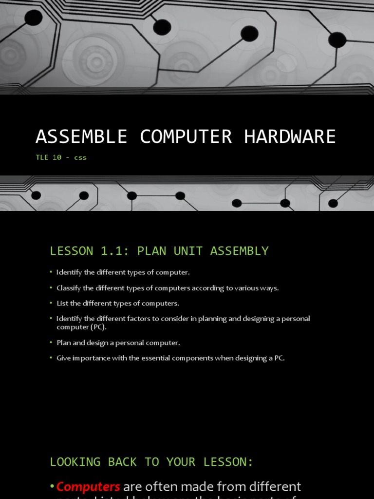 TLE 10 - CSS (Week 1 Day 1) ASSEMBLE COMPUTER HARDWARE | PDF | Desktop Computer | Microcomputers