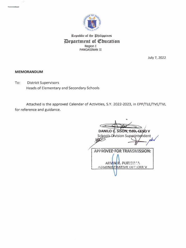 TLE Calendar of Activities 2022-2023 | PDF