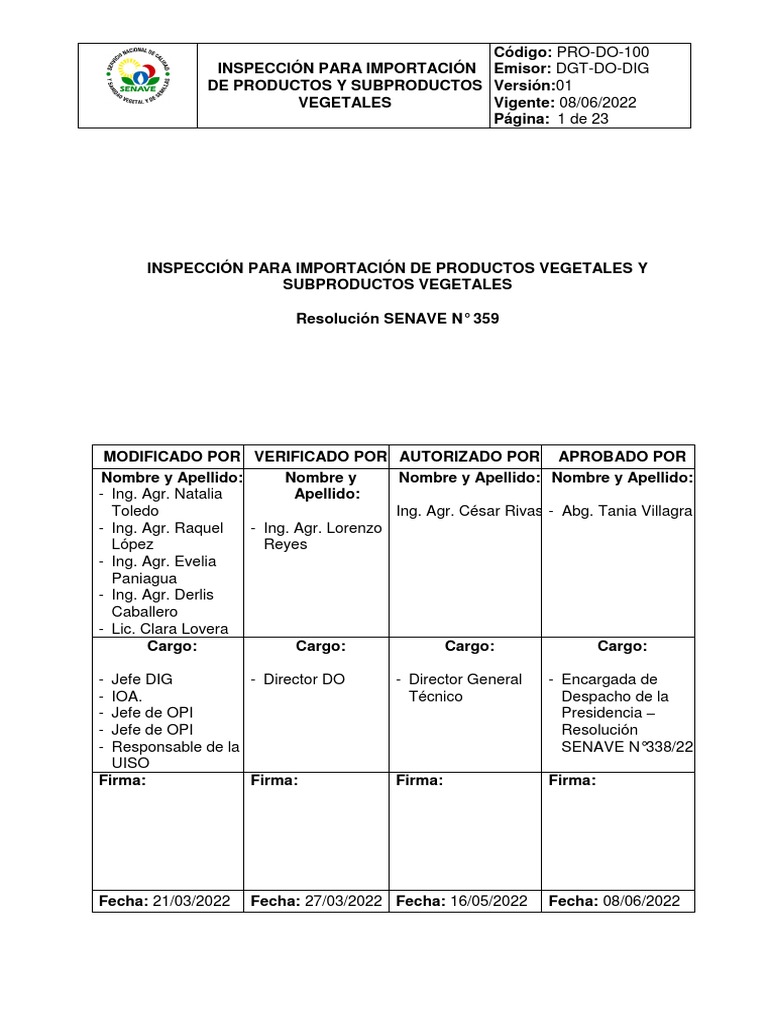 Inspeccion para Importacion de Productos Vegetales Senave | PDF | Plaga ...