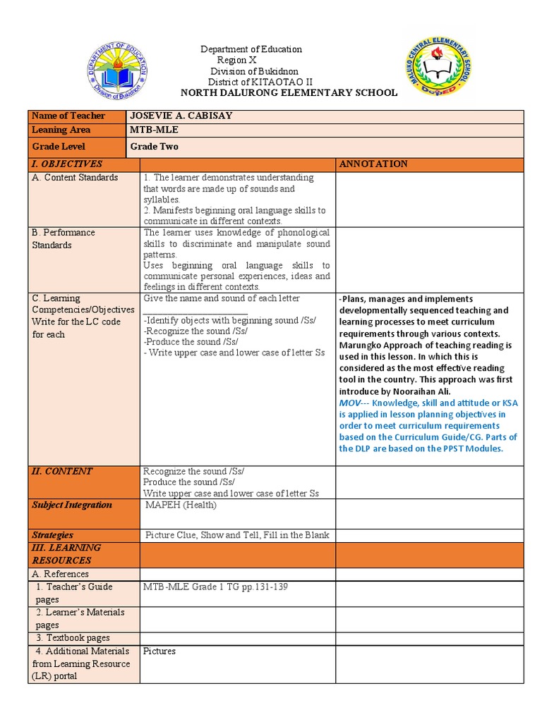 Grade 2 Lesson Plan: Sound /Ss/ Activities | PDF | Curriculum ...
