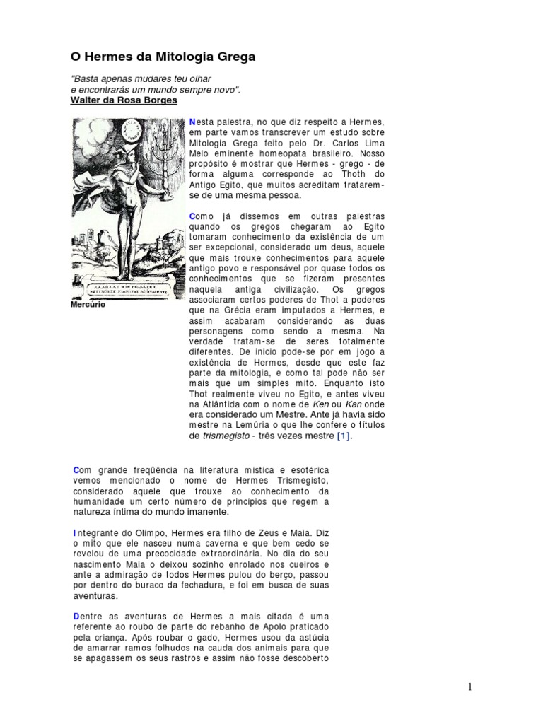 O Hermes Da Mitologia Grega | PDF | Apolo
