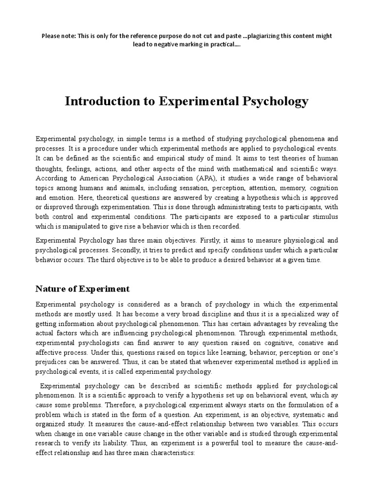 Intro To Experimental Psychology | PDF | Experiment | Psychology