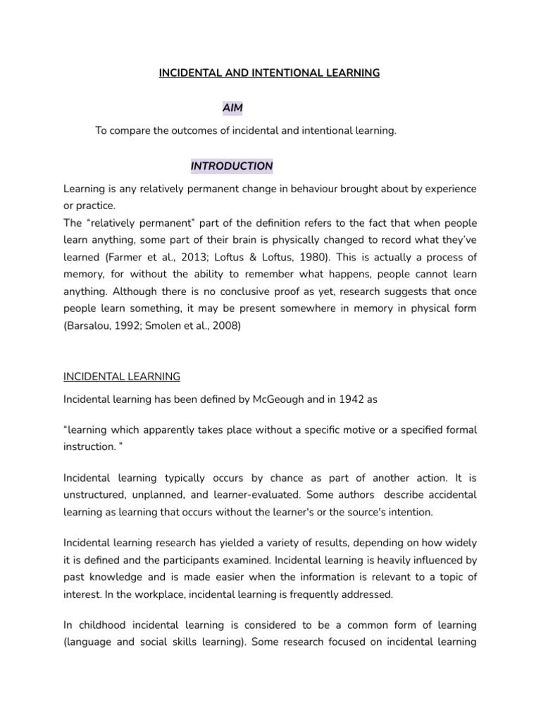 Comparing Incidental vs Intentional Learning | PDF | Learning | Classical Conditioning