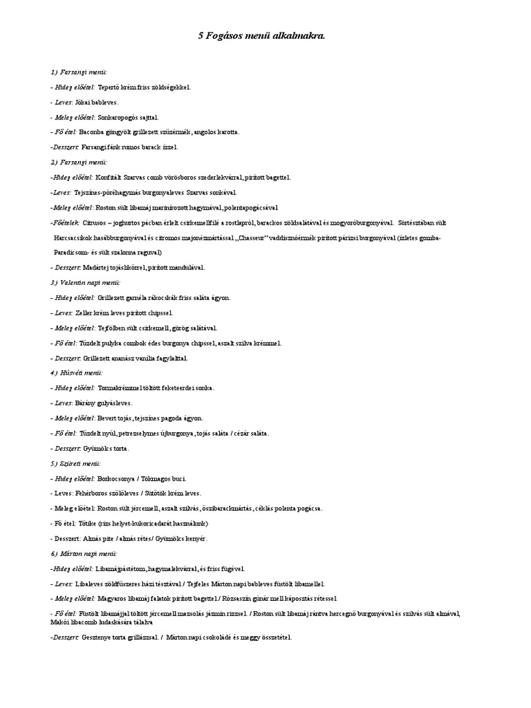 5 Fogásos Menü Alkalmakra | PDF