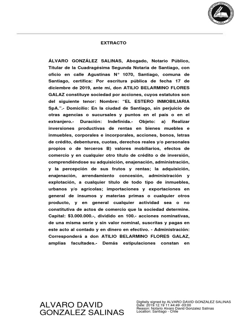 EXTRACTO EL ESTERO SpA | PDF | Economias