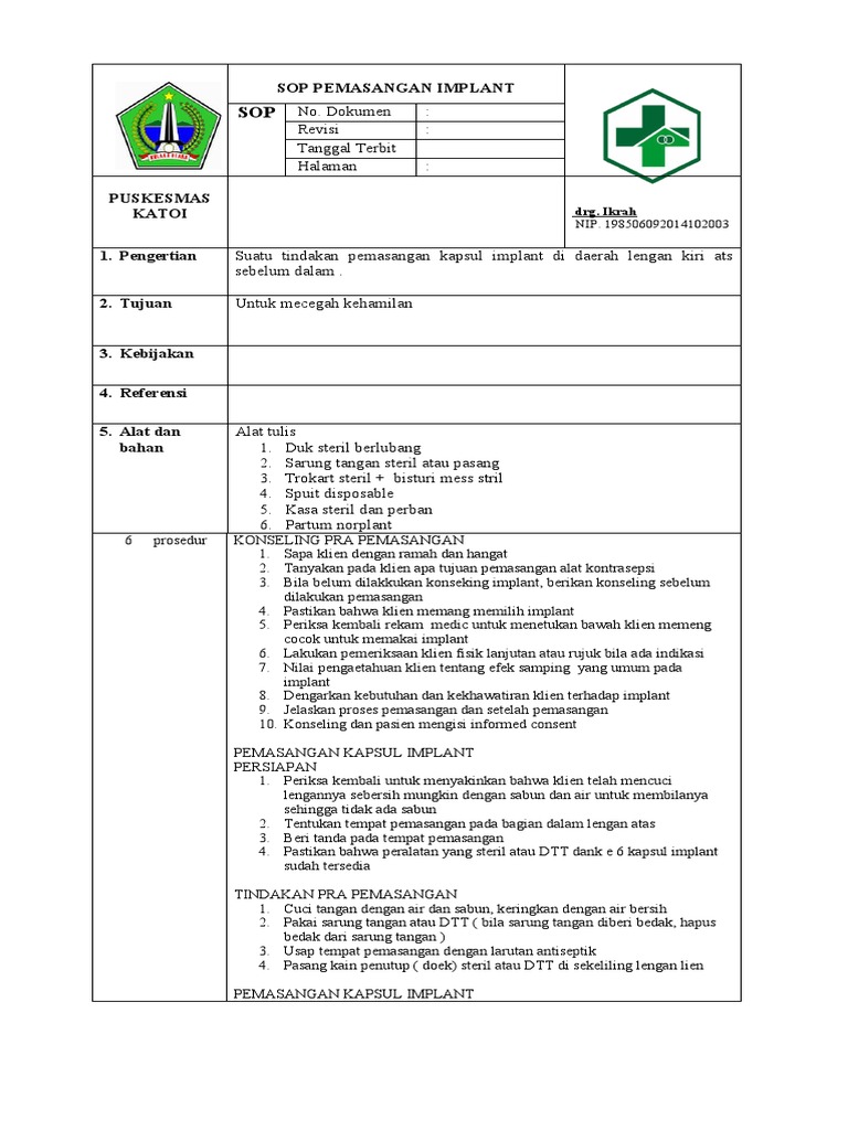 Sop Pemasangan Implant | PDF