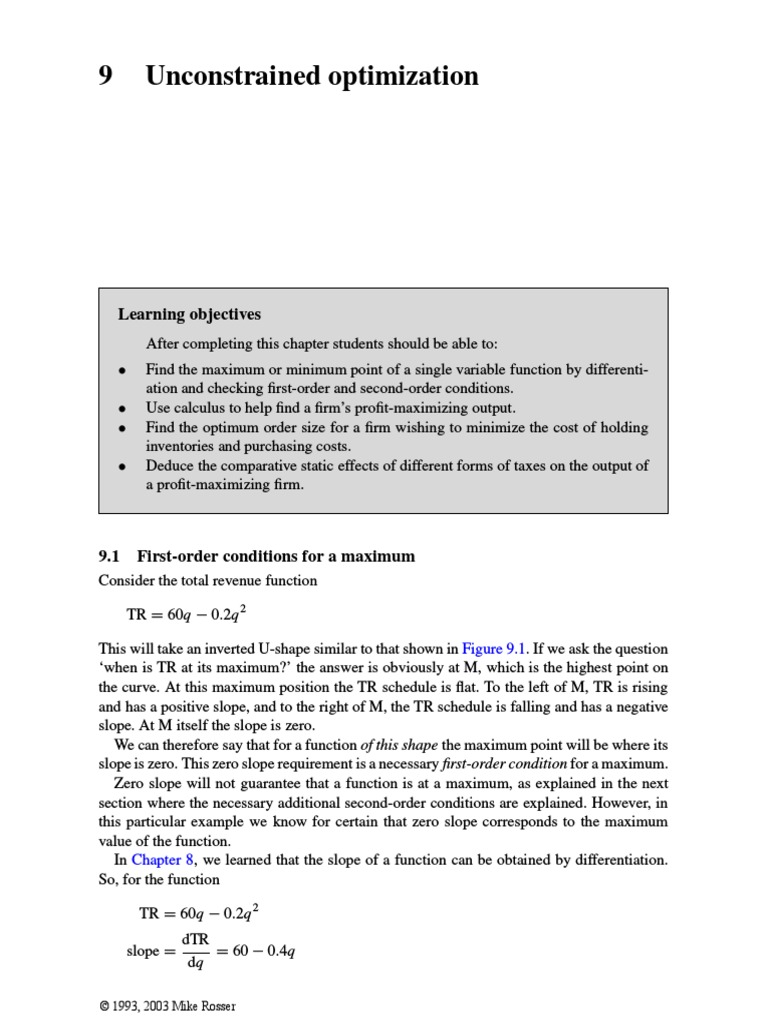 Unconstrained Optimization | PDF | Maxima And Minima | Profit (Economics) Unconstrained Optimization | PDF | Maxima And Minima | Profit (Economics)