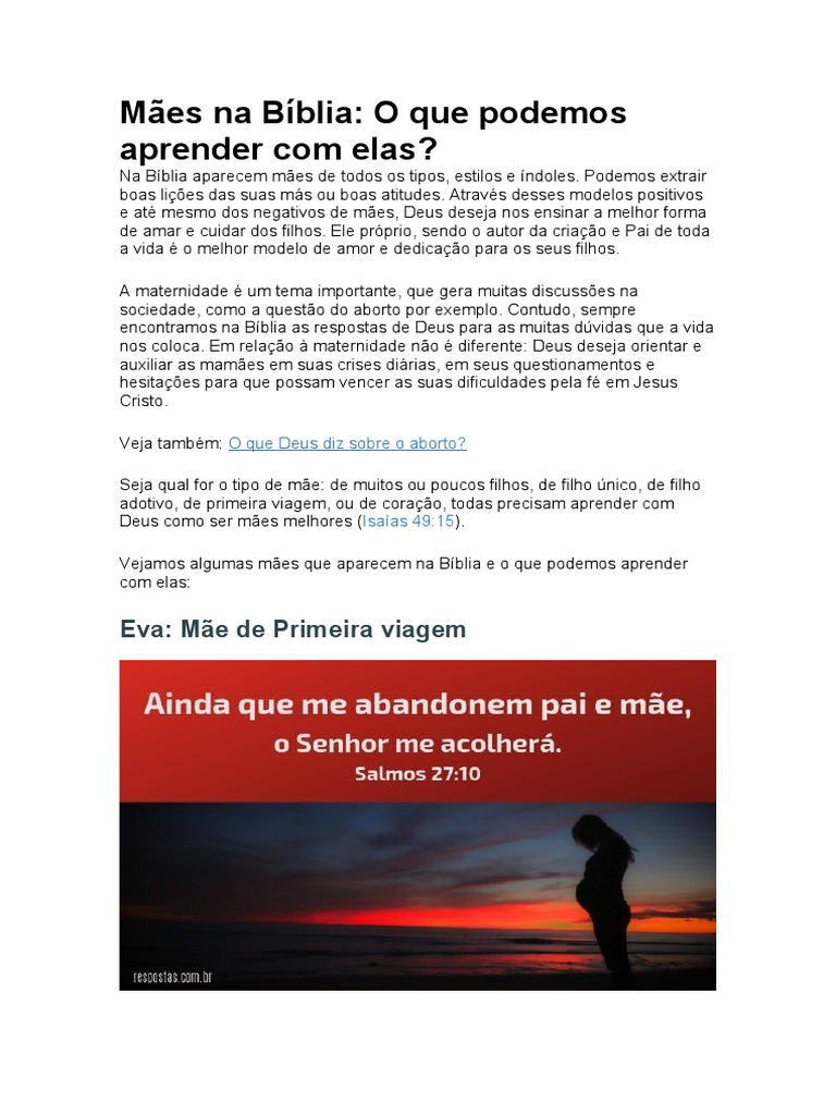 Mães Na Bíblia Pdf Maria Mãe De Jesus Hagar