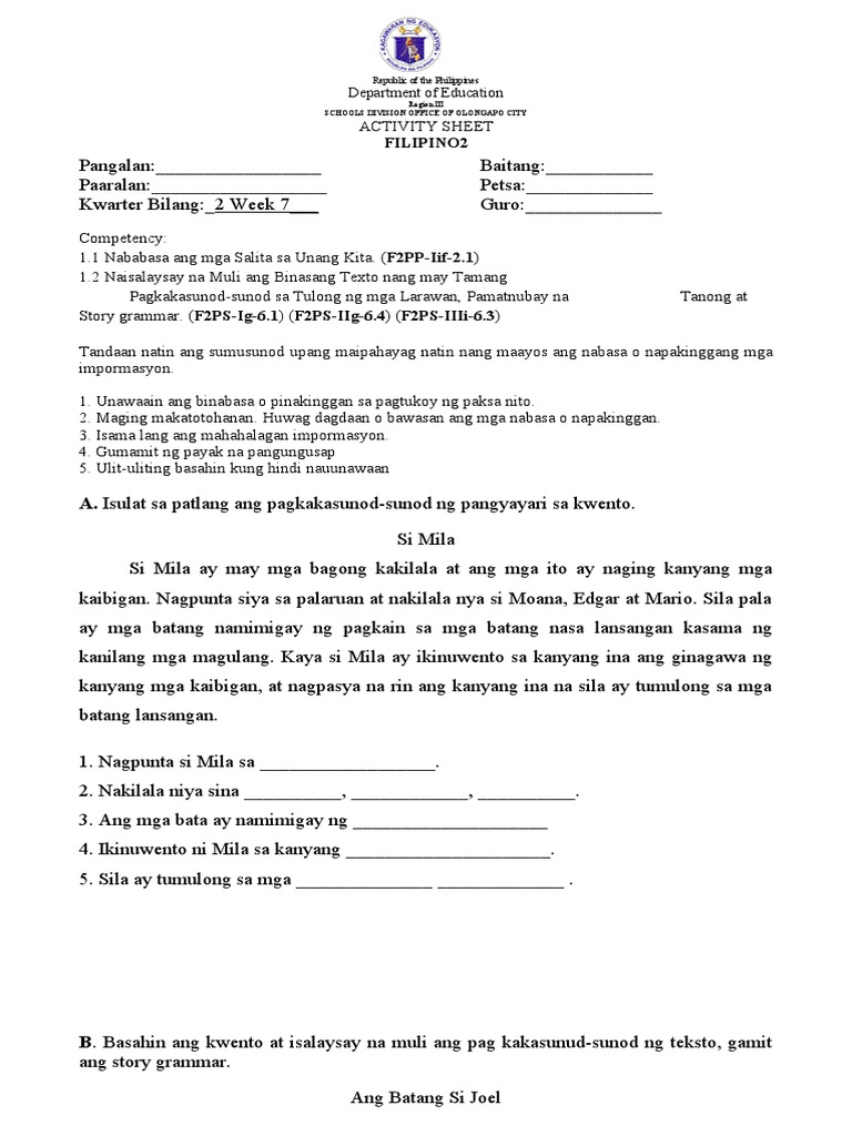 Fil Activity Sheet Q2 Wk7 | PDF