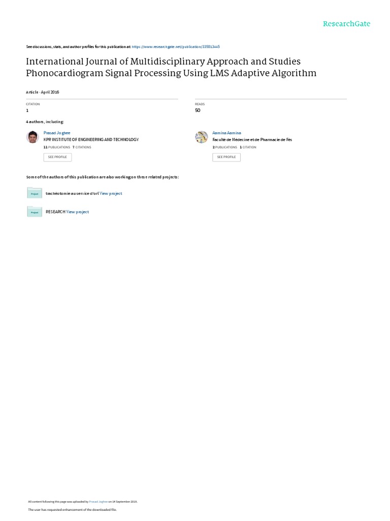 Phonocardiogram Signal Processing Using Lmsadaptive Pdf Heart Valve Heart