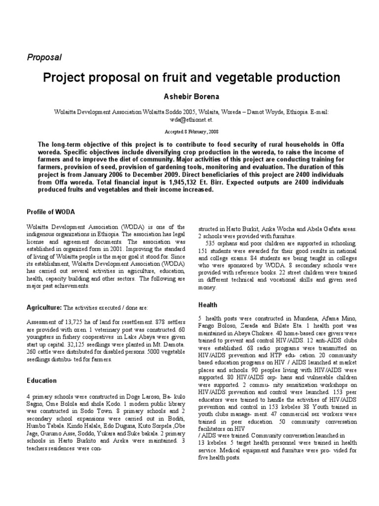 Project Proposal On Fruit and Vegetable | PDF | Food Security | Agriculture