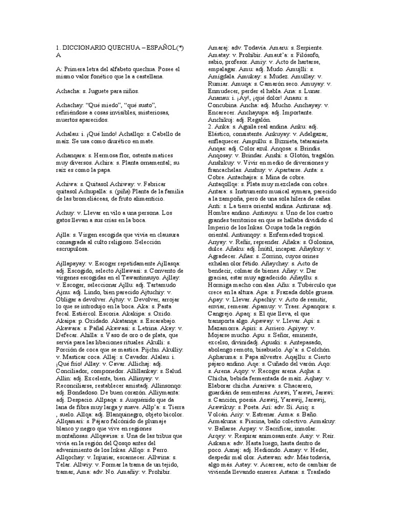 Diccionario Quechua-Español Básico | PDF | Imperio Inca | sal