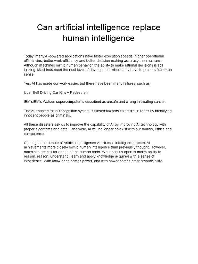 Can Artificial Intelligence Replace Human Intelligence | PDF | Computers
