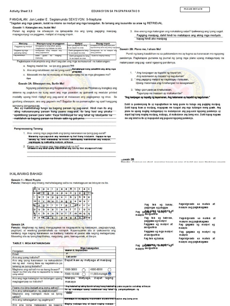 Answer Sheet Q3.3 LAS 56 | PDF