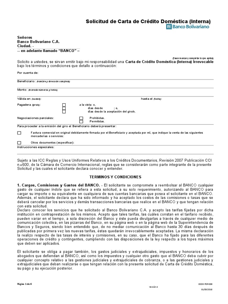 Solicitud CCD 01032018 Ocoe-For-008 y 009 | PDF | Carta de crédito | Bancos