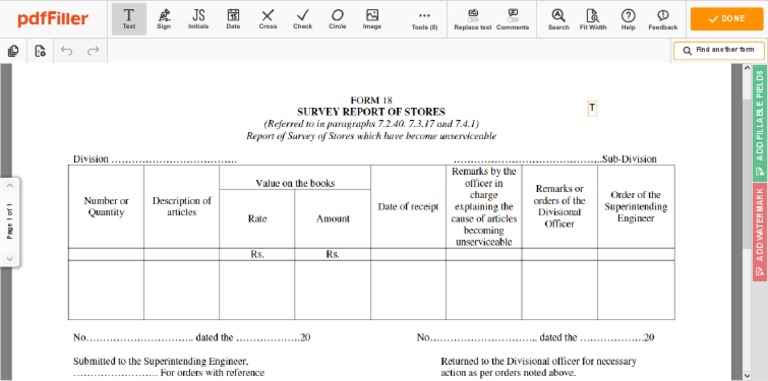 PDFfiller - Form 18 Survey Report of Stores PDF | PDF