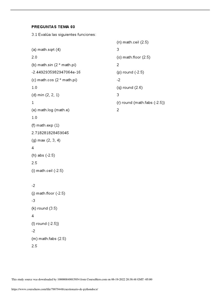Cuestionario de Python | PDF | Python (lenguaje de programación) | Informática