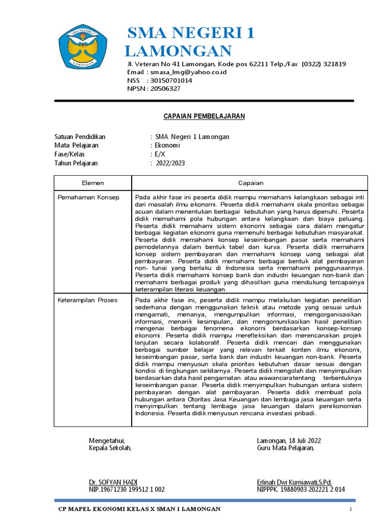 CP Ekonomi X - Sman 1 LMG | PDF