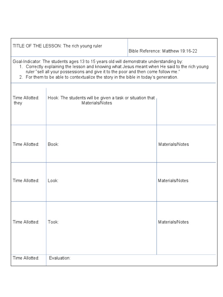 Lesson Plan Worksheet | PDF