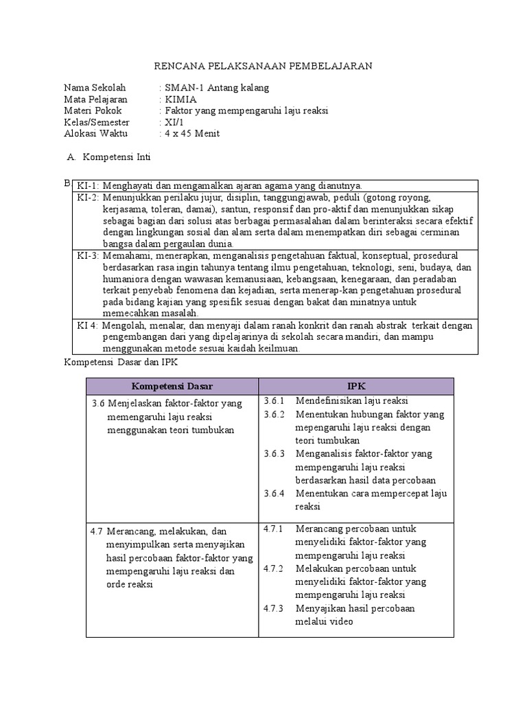 RPP PJBL Laju Reaksi Edit | PDF | Karier & Perkembangan