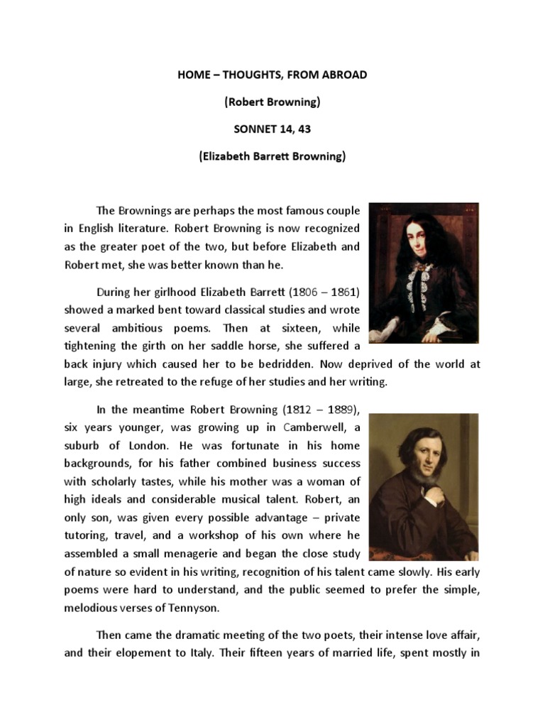 The Brownings - Famous Poets Who Found Love Abroad | PDF | Robert ...