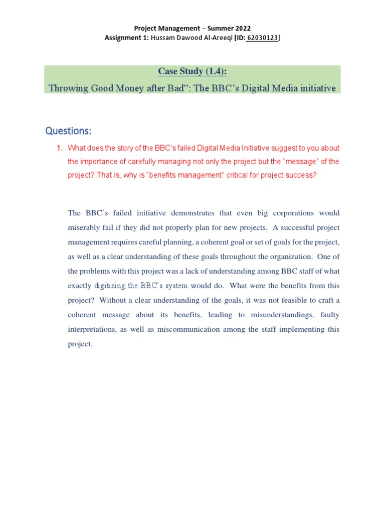 Assignment (1) BBC - Hussam Al-Areeqi (62030123) | PDF