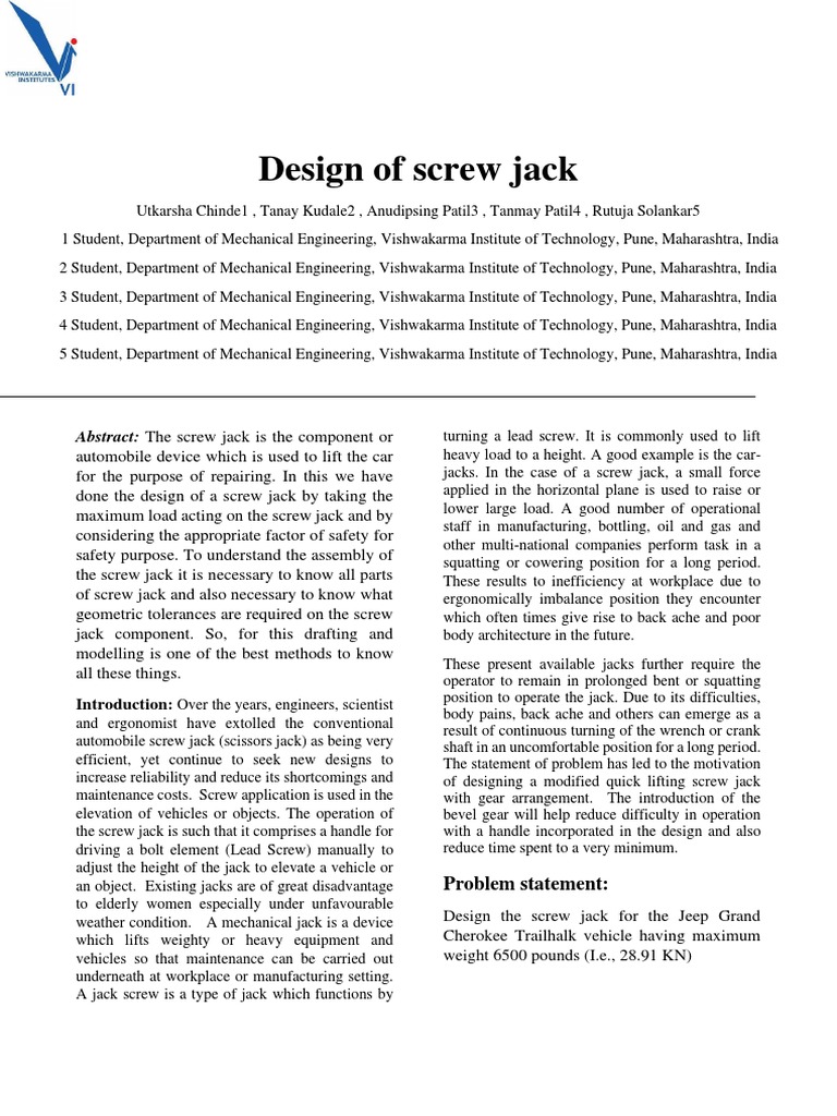 Design of Screw Jack Report Final | PDF | Screw | Machines
