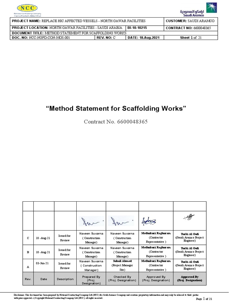 NCC-NGPD-CON-MOS-001 - Rev C Method Statement For Scaffolding ...