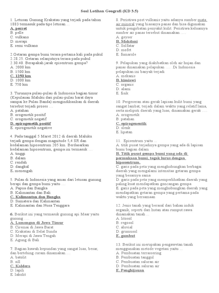 Soal Latihan Litosfer (Tanpa Kunci) | PDF