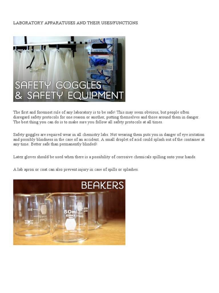 Laboratory Apparatuses and Their Uses | PDF | Liquids | Chemistry