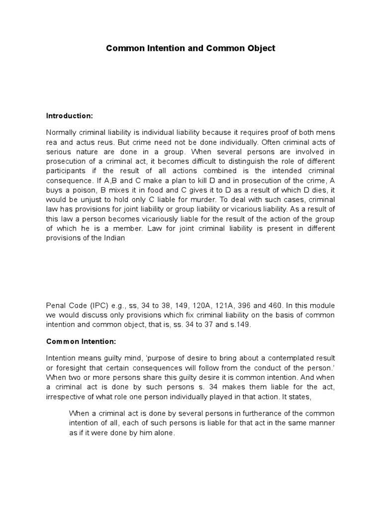 Common Intention and Common Object (1) | PDF | Common Law | Justice
