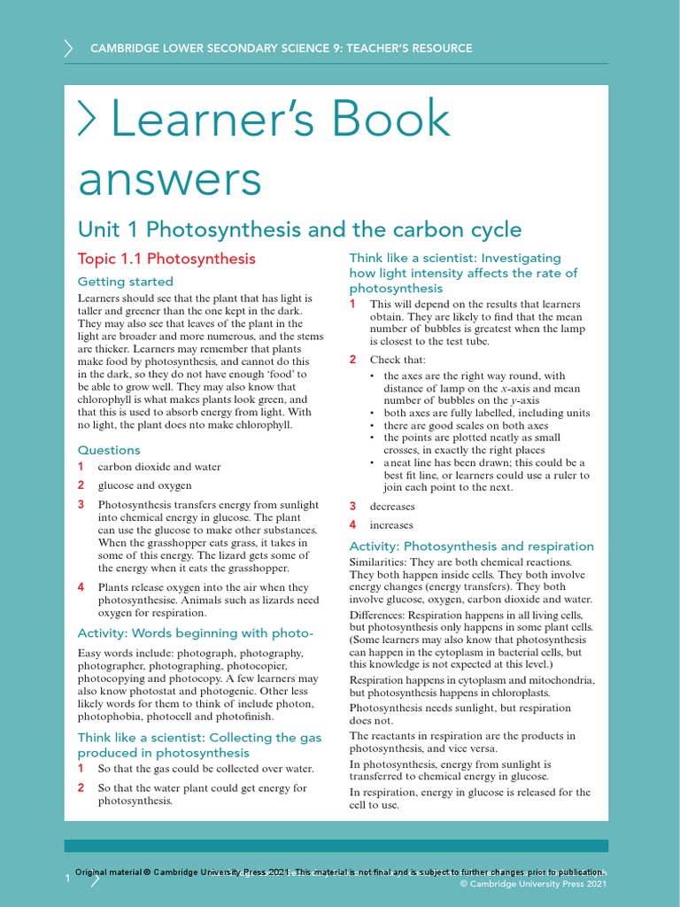 Cambridge Lower Secondary Science Workbook Answer ELS, 40% OFF