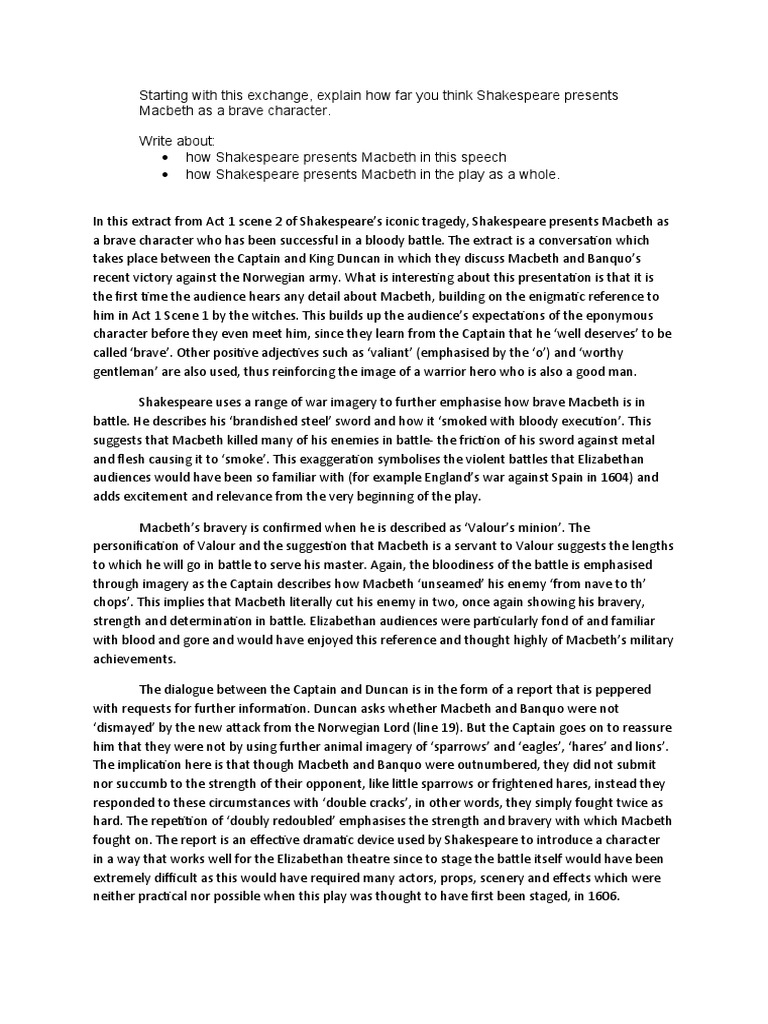Macbeth As A Brave Character Example Answer | PDF | Macbeth