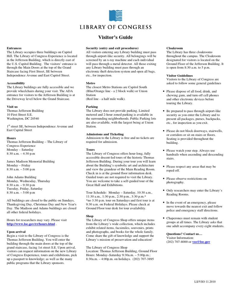 Visitors Guide | PDF | Library Of Congress | United States Capitol