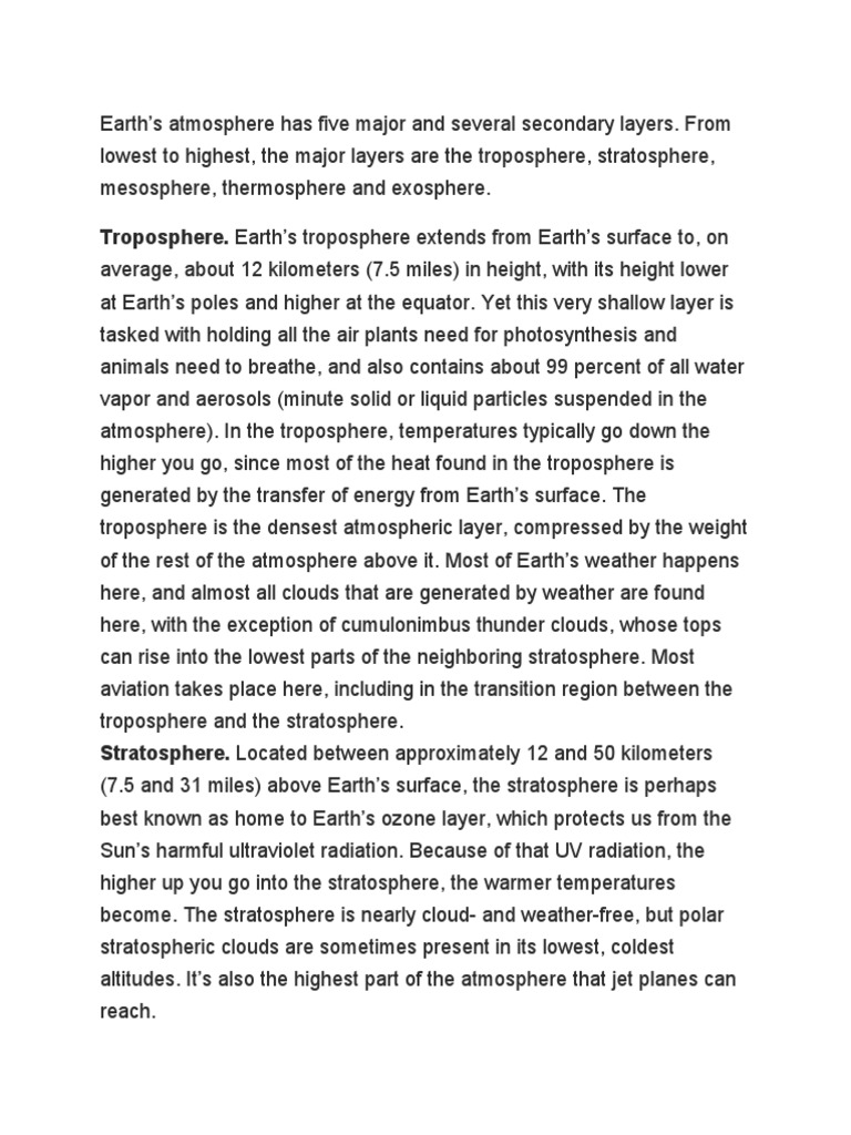 Overview of Earth's Atmospheric Layers | PDF | Atmosphere Of Earth | Troposphere