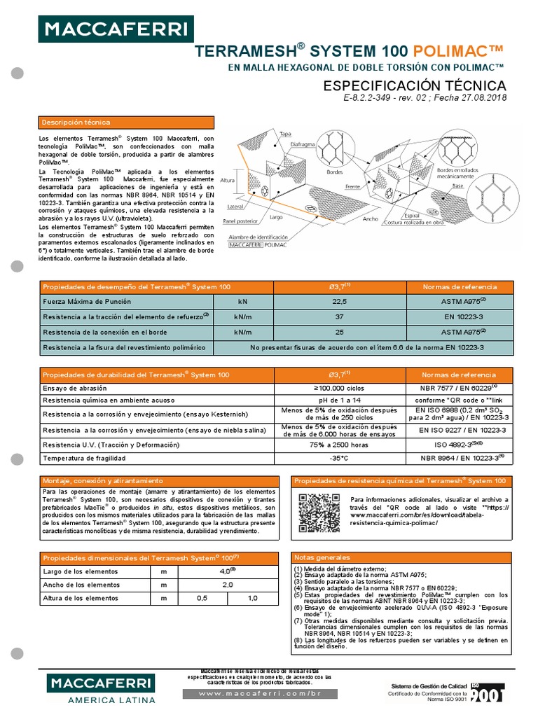 TDS BR Terramesh System 100 PoliMac SP | PDF | Materiales | Química