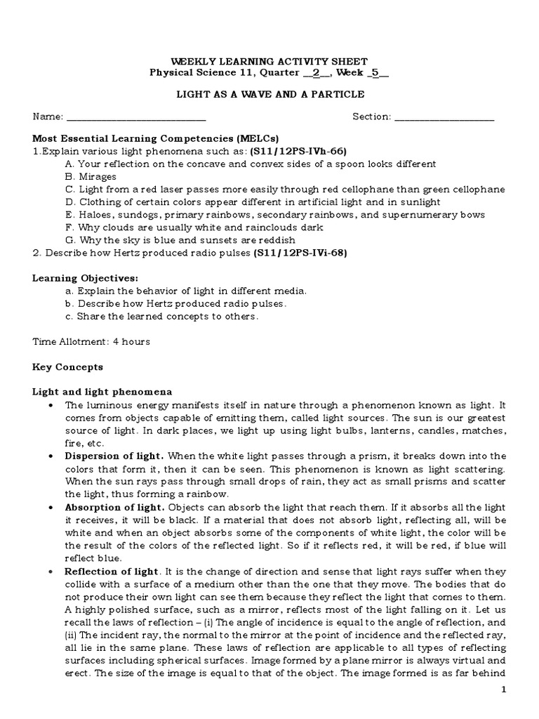 Understanding Light Phenomena Through Hands-On Activities | PDF ...